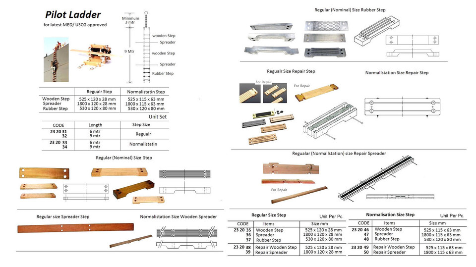 IMPA 232031 PILOT ROPE LADDER 6 mtr. WOODEN STEPS+SPREADERS-FLAT