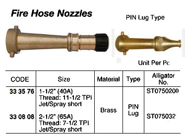 IMPA 333576 FIRE NOZZLE PIN LUG BRASS 11/2" (40A) 111/2 TPI JET/SPRAY SHORT