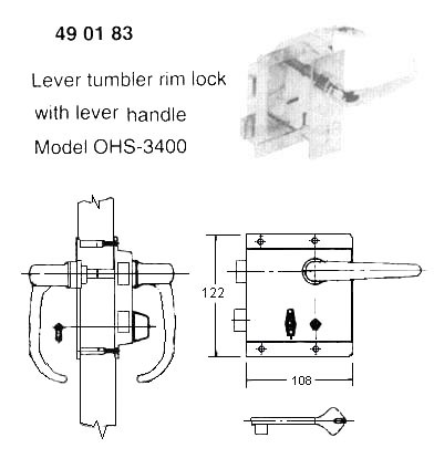 IMPA 490183 LEVER TUMBLER RIM LOCK WITH LEVER HANDLE OHS-3400