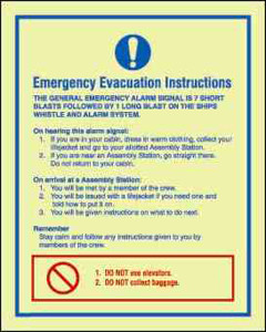 IMPA 335900 Mandatory sign - Emergency evacuation instructions 25x20 cm