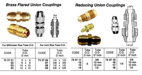 IMPA 733714 REDUCING UNION COUPLING BRASS-FLARED tube 6mm x 1/2"