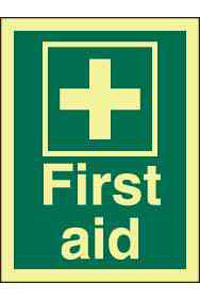 IMPA 334170 Self adhesive photoluminescent sign - First aid 200x150 mm