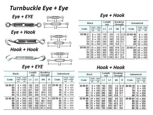 IMPA 230576 TURNBUCKLE OPEN TYPE GALV. M6x100mm HOOK+HOOK