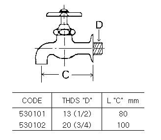 IMPA 530101 WALL FAUCET WATERLINE 1/2" WITH HOSE COUPLING