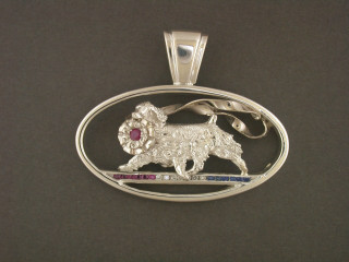 Frame Oval Stone W Eng Springer Rosette Silver Pendant - Originals by Omar