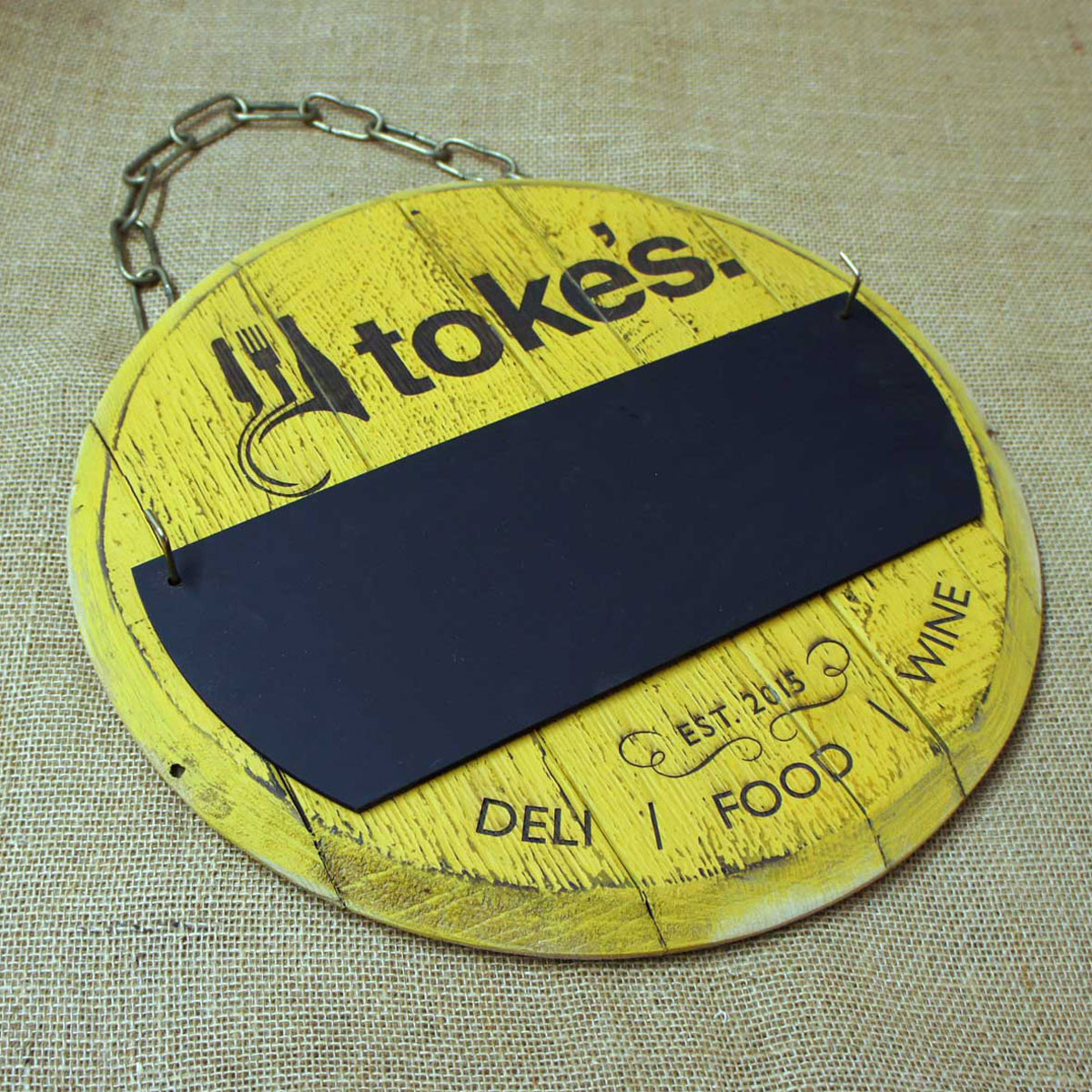 wooden engraved barrel end signs - distressed wooden signs uk