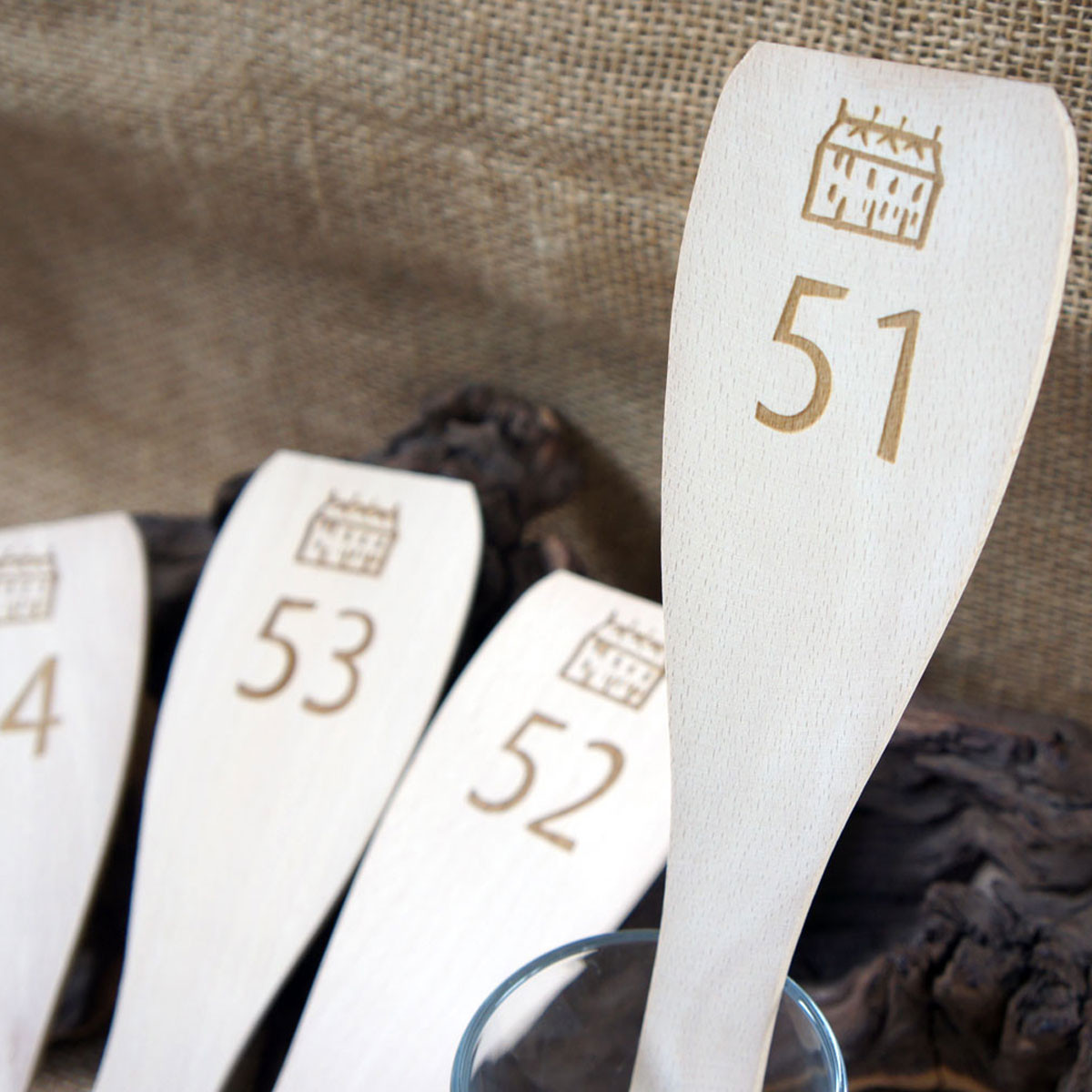 Cam Graphic - engraved table number wooden spoons