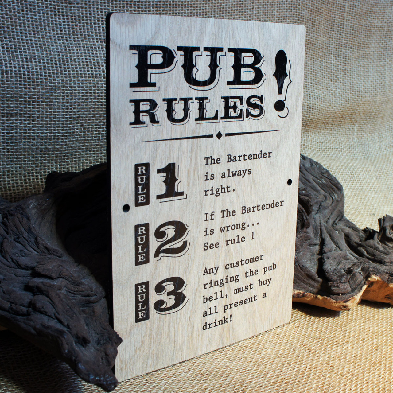 Wooden Pub Signs - "Pub Rules" - funny pub signs UK