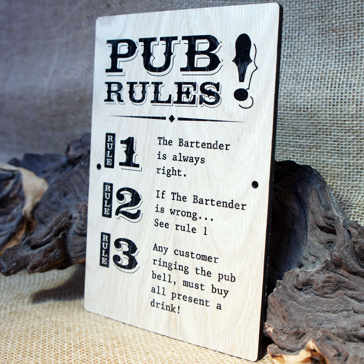 Wooden Pub Signs - "Pub Rules" - funny pub signs UK