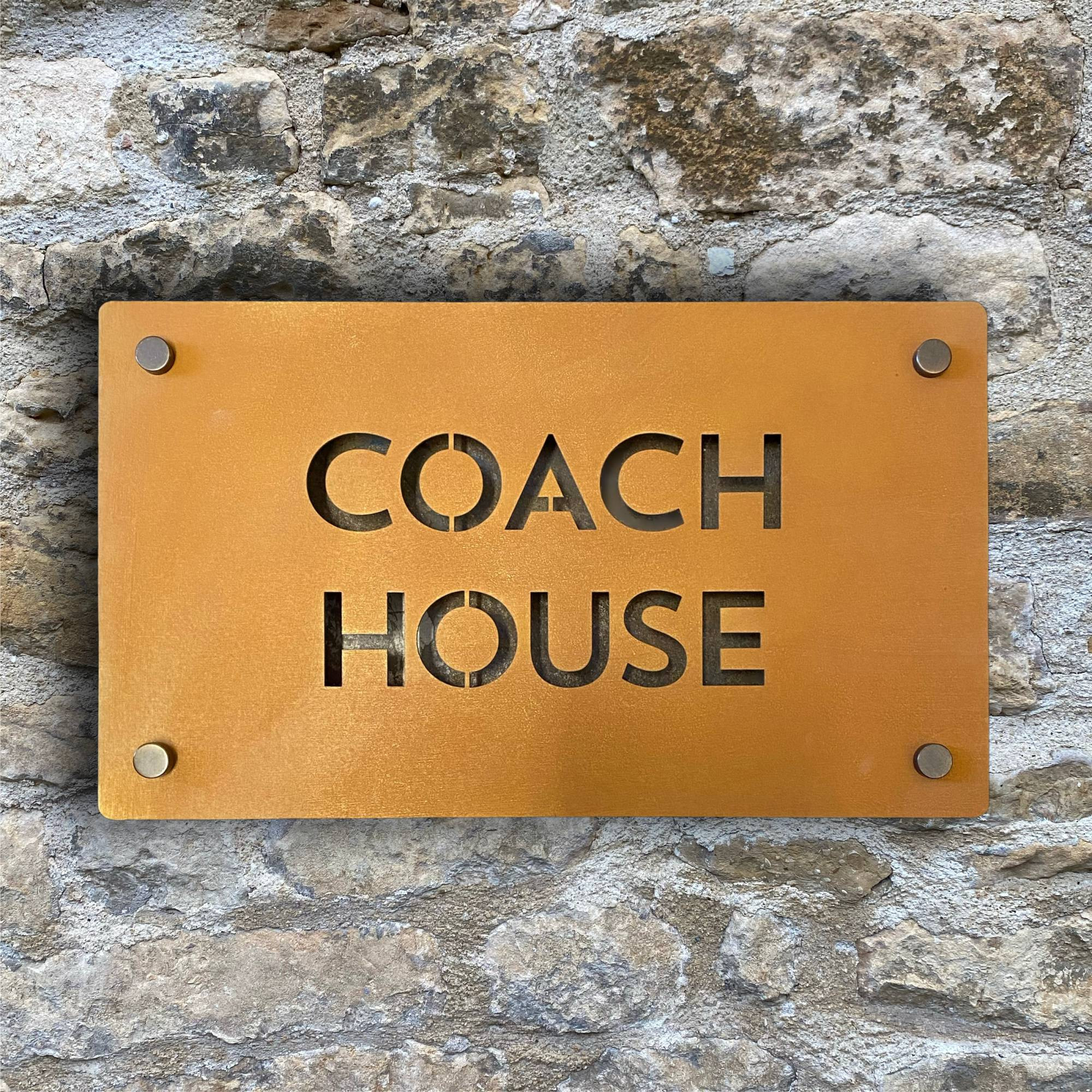 Corten steel house signs, Celtic Garamond, rusty steel house signs ...