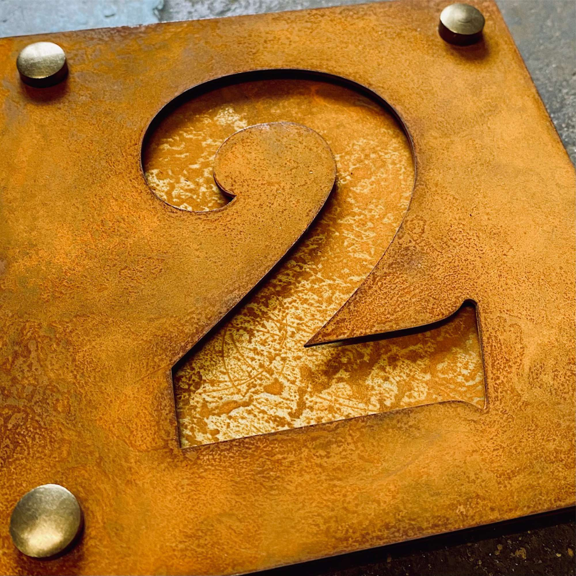 Corten steel house numbers with corten steel back plate, rusty steel ...