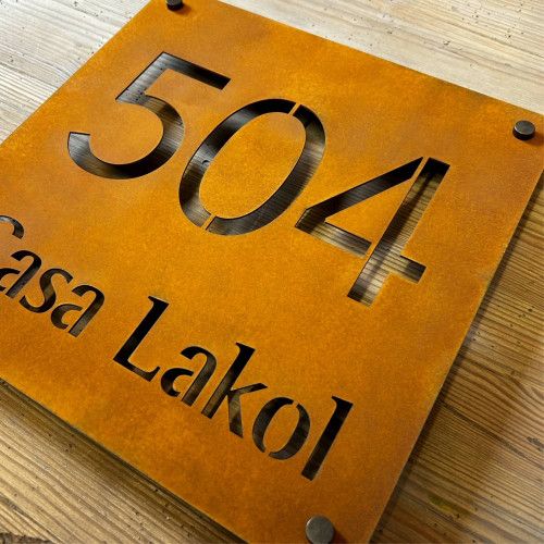 Corten steel house signs, square rusty steel house signs, weathering ...