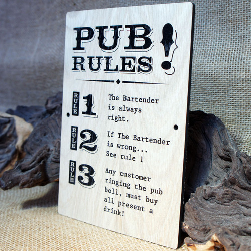 Wooden Pub Signs - "Pub Rules" - funny pub signs UK