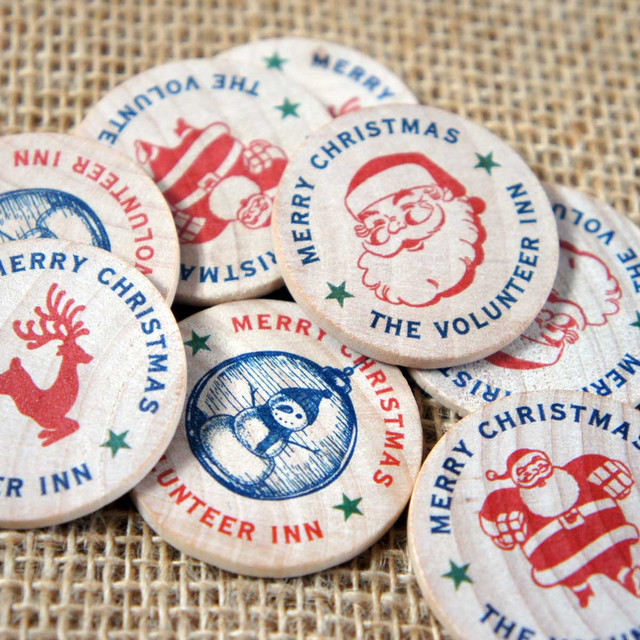 Personalised wooden printed tokens UK, branded & promotional tokens