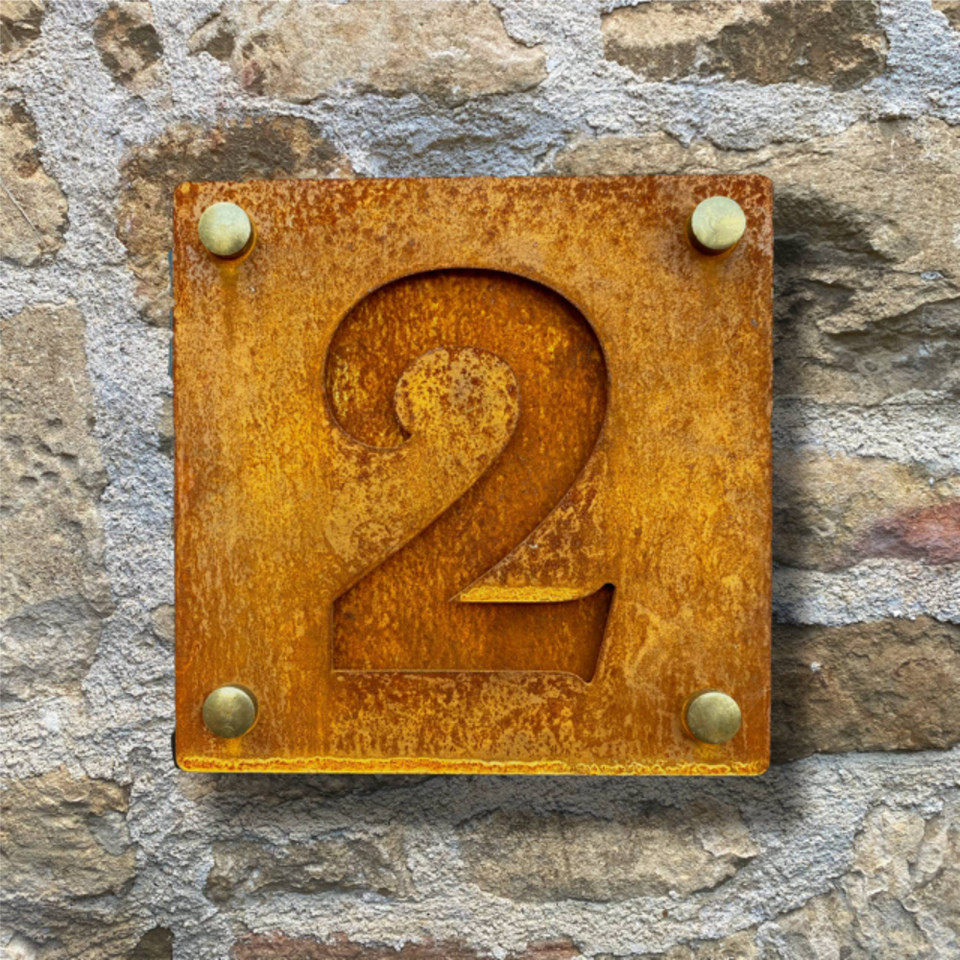 Corten steel house numbers with corten steel back plate, rusty steel ...
