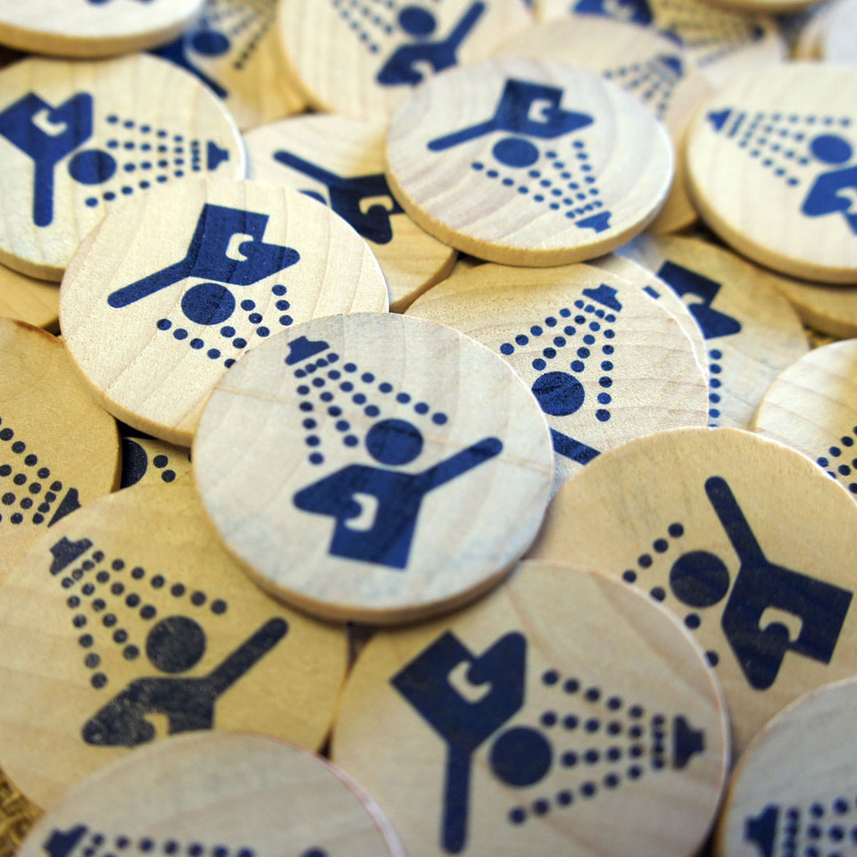 Personalised wooden printed tokens UK, branded & promotional tokens