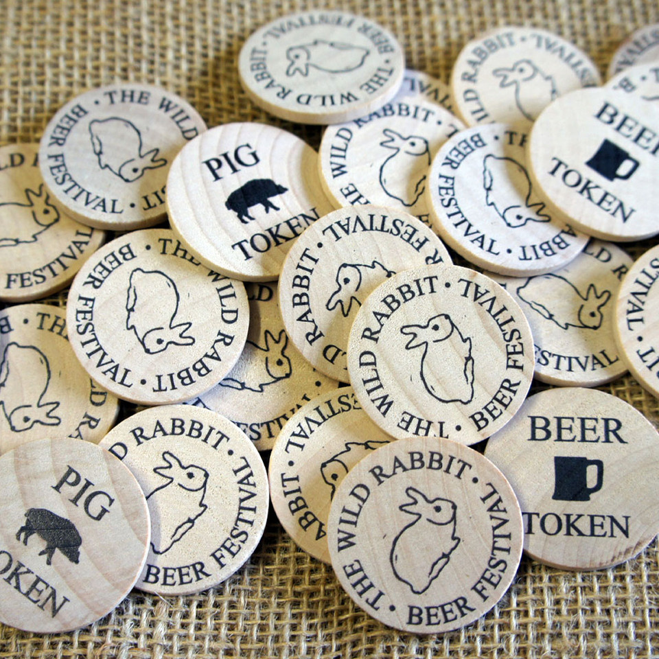 Personalised wooden printed tokens UK, branded & promotional tokens