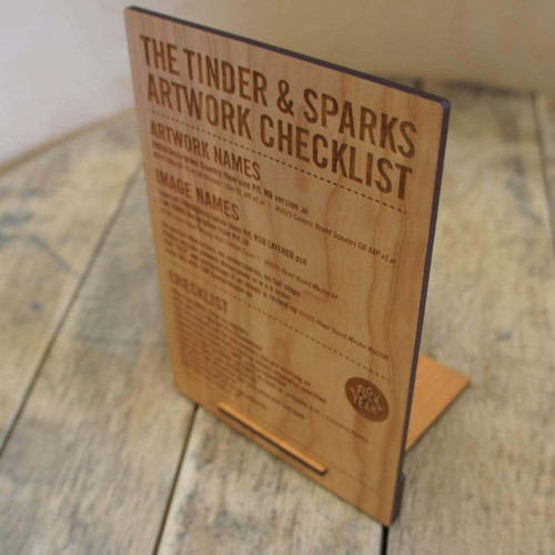 Cam Graphic: engraved wooden self standing sign