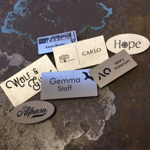 Personalised stainless steel badges - with laser marked personalisation
