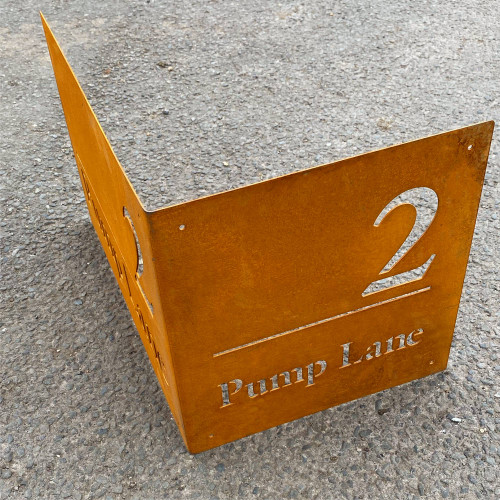 Folded Corten steel business signs ideal for building or street corners