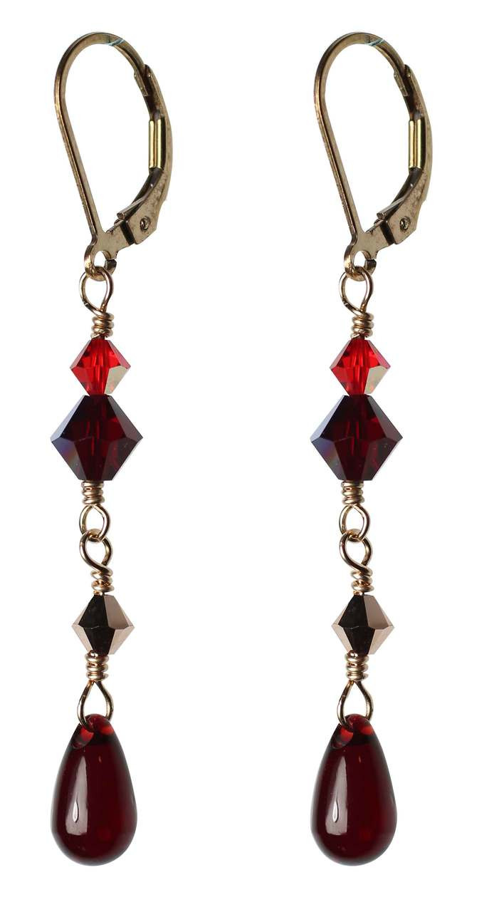 Red teardrop crystal earrings - Valentine's Day jewelry - karen curtis nyc