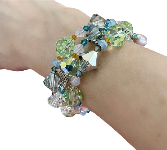 Carousel Coloured Coil Wrap Bangle Bracelet featuring Swarovski Crystals Sterling Silver