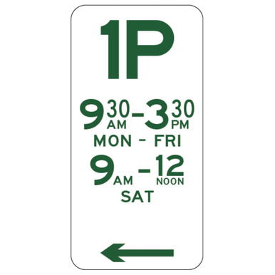 Parking 1 Hr Parking With Times Sign - 300 x 225mm - SAYKA