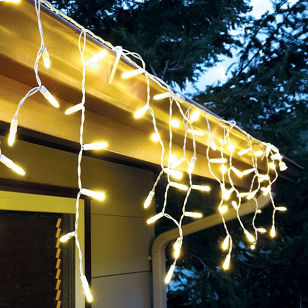 M5 70 LED Warm White Icicle Light Set 7 Foot White Wire