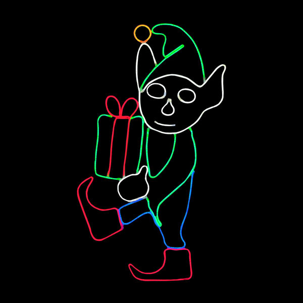 Santa's Elf with Present LED Neon 38 Inch – Holiday Decor