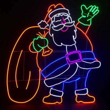 LED Waving Santa with Toy Bag Neon 46 Inch – Holiday Decor