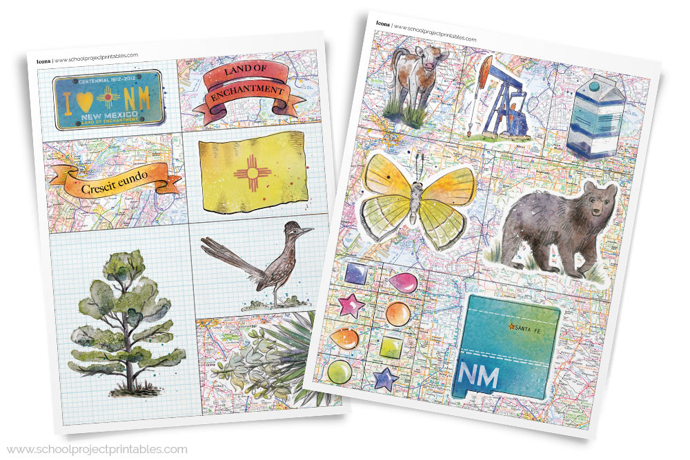 New York State Report Clip Art Icon Symbols Set - School Project Printables