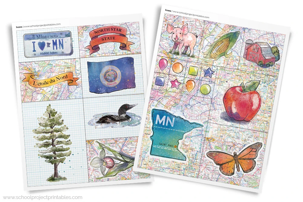 Minnesota State Report Clip Art Icon Symbols Set - School Project ...