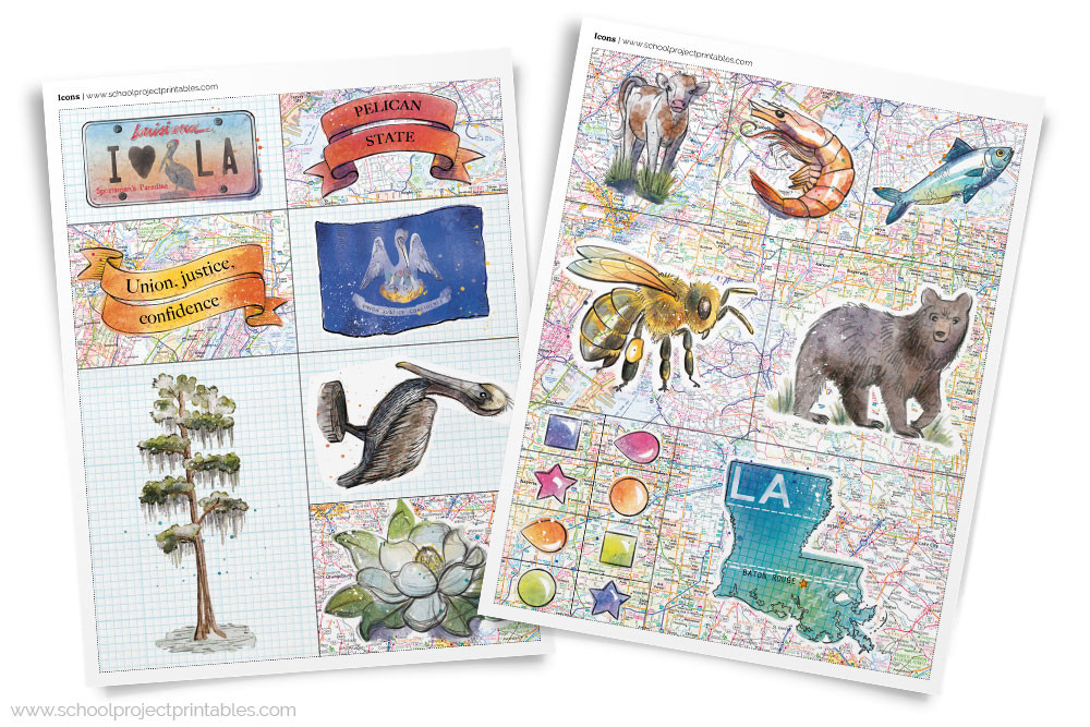 Louisiana State Report Clip Art Icon Symbols Set - School Project ...