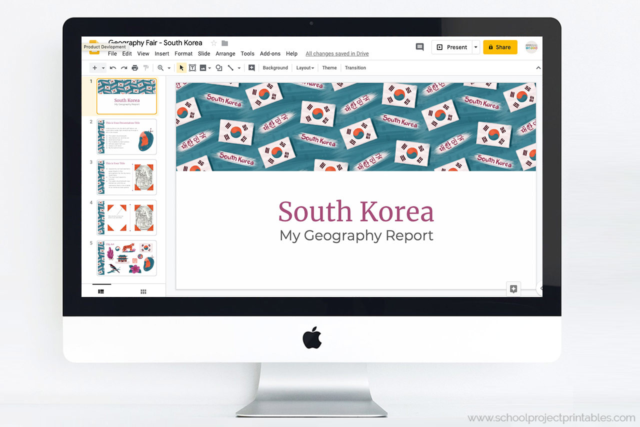South Korea PowerPoint Template Theme - School Project Printables