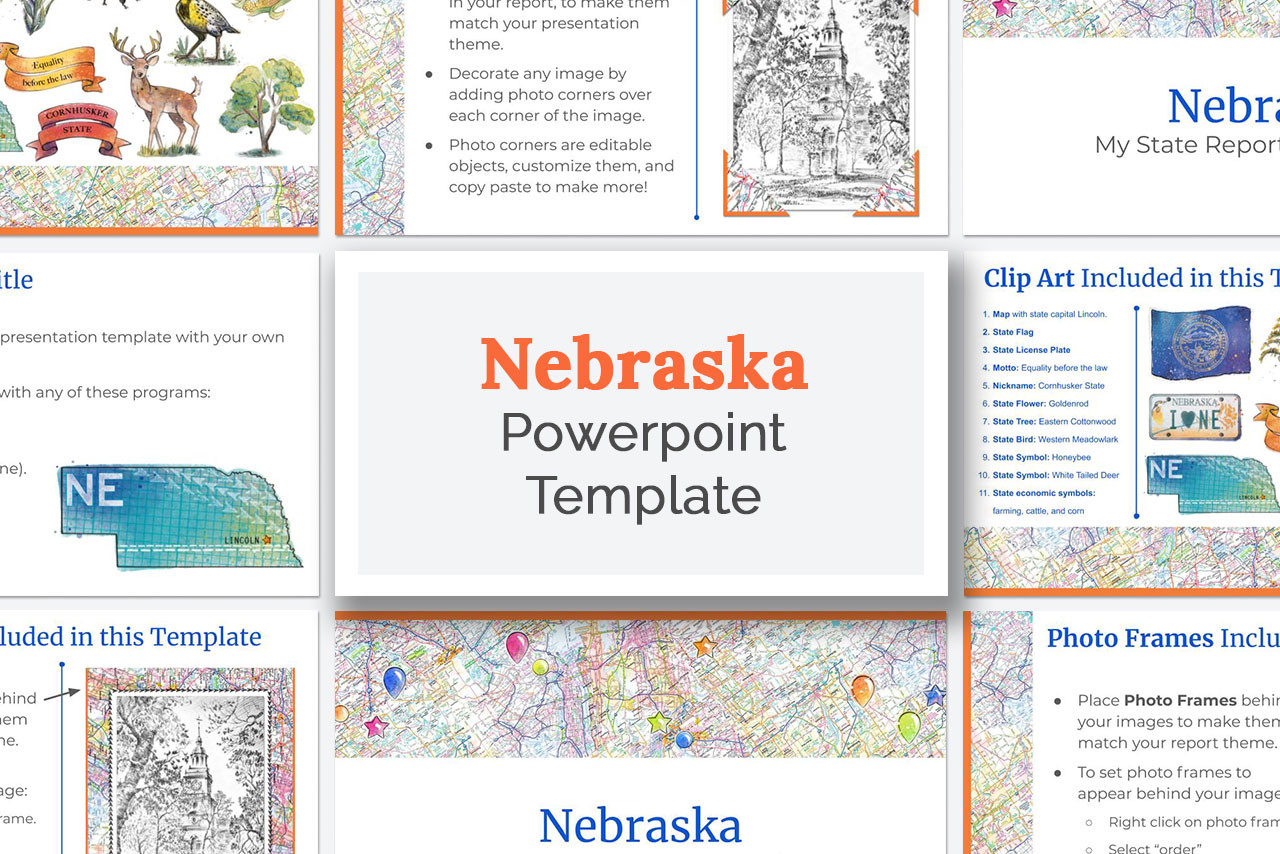 Nebraska State PowerPoint Template Theme - School Project Printables
