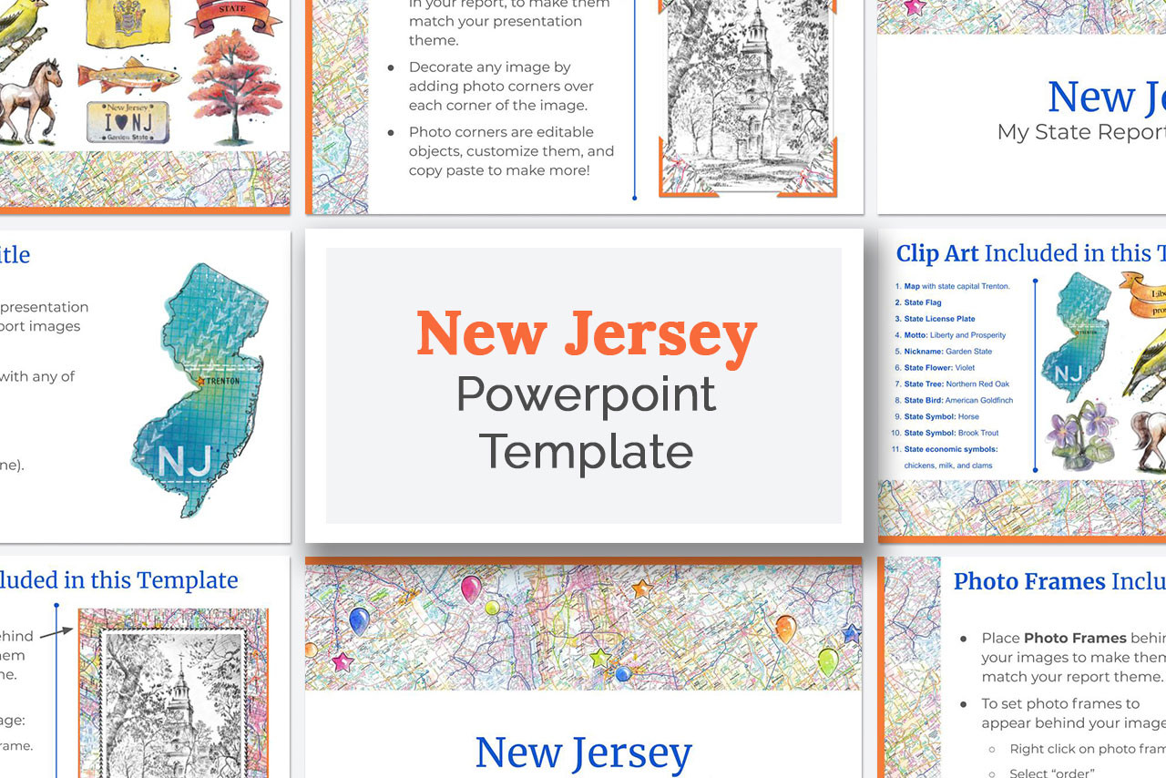 New Jersey State PowerPoint Template Theme - School Project Printables