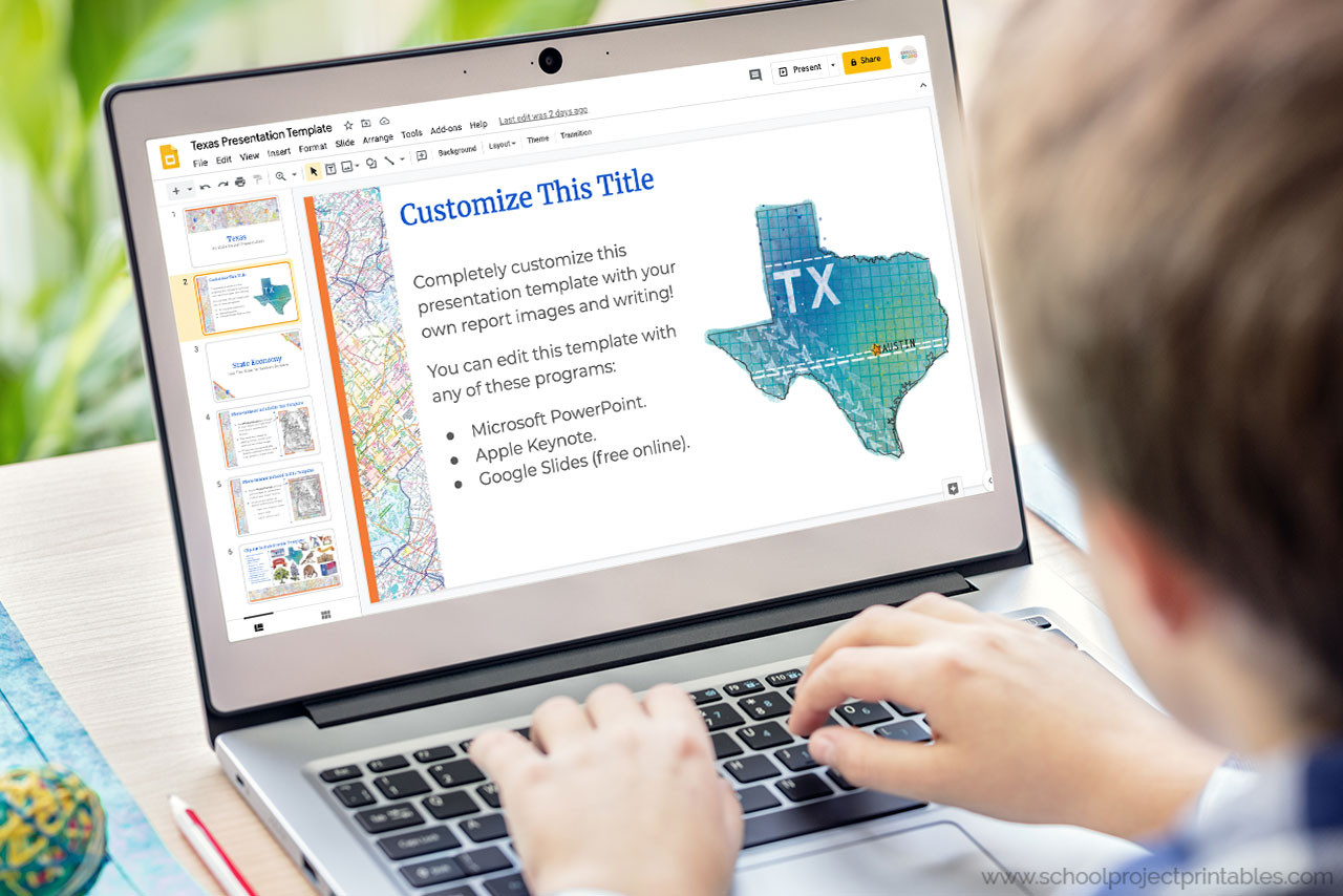 Texas State PowerPoint Template Theme - School Project Printables