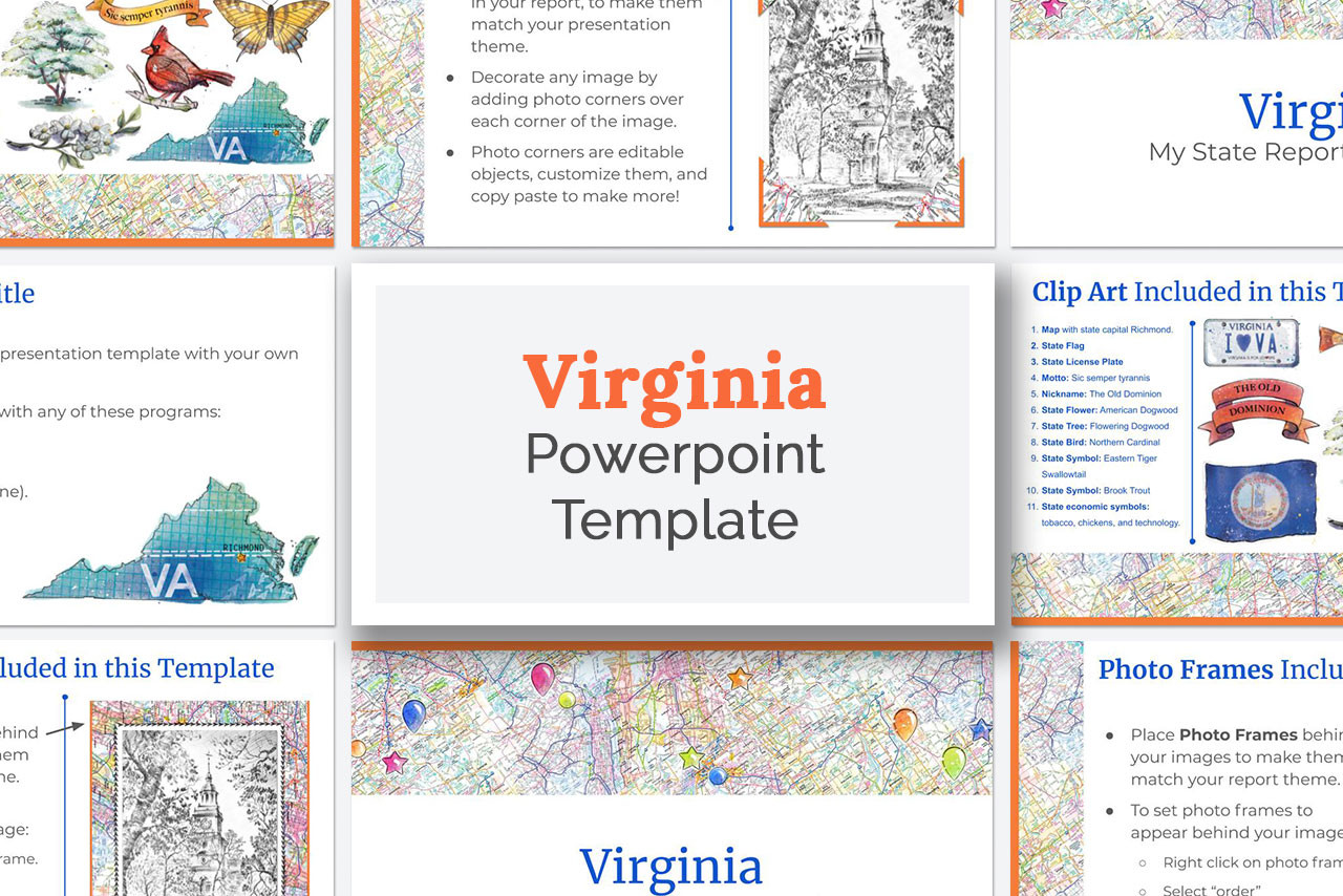 Virginia State PowerPoint Template Theme - School Project Printables
