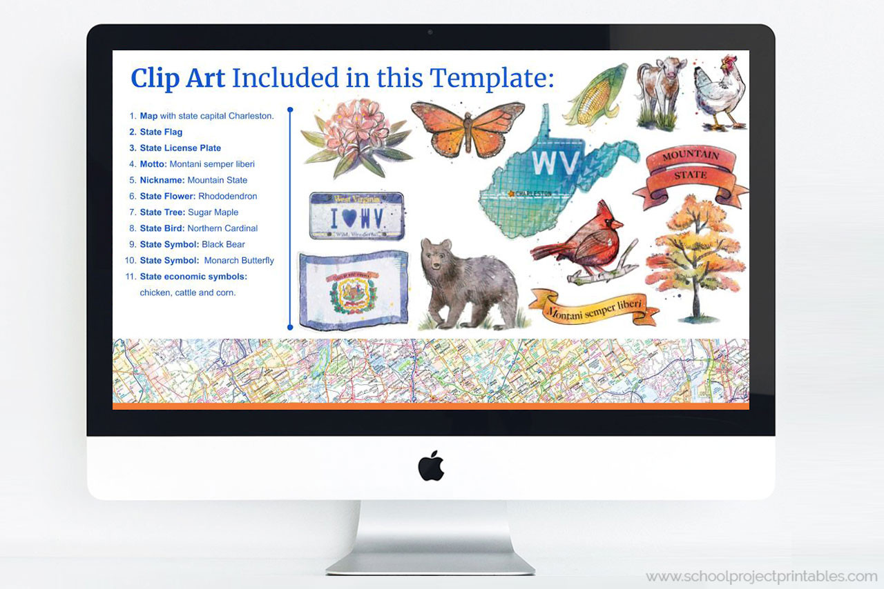 West Virginia State PowerPoint Template Theme - School Project Printables