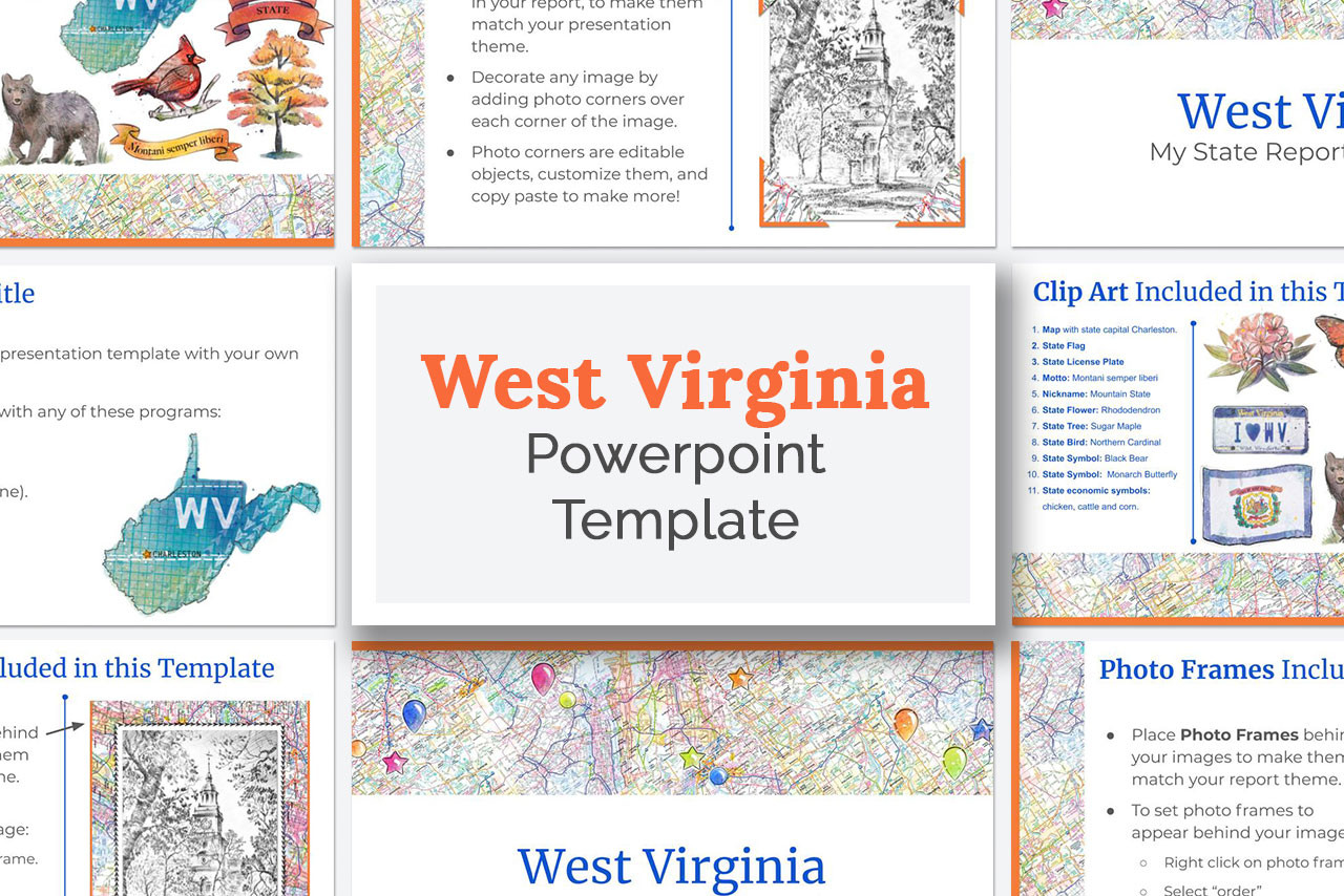 West Virginia State PowerPoint Template Theme - School Project Printables