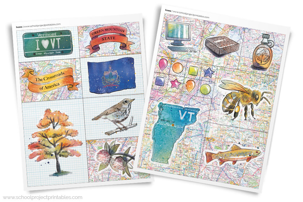 Alabama State Report Clip Art Icon Symbols Set - School Project Printables