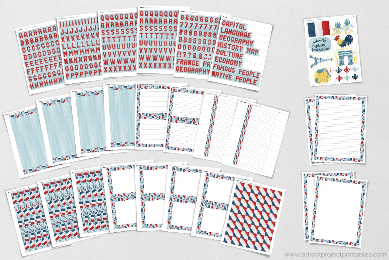 France Display Board Poster Project Kit - School Project Printables