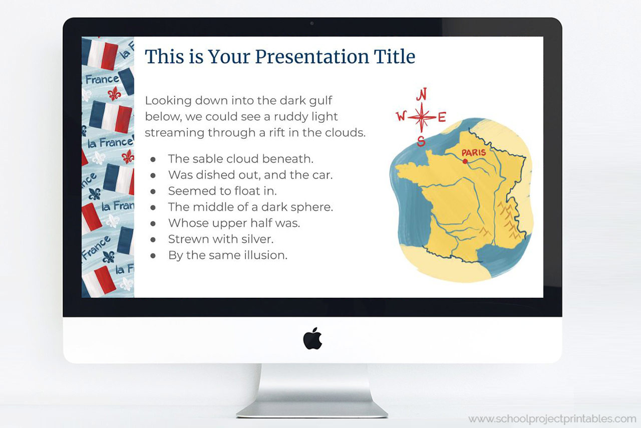 France PowerPoint Template Theme - School Project Printables