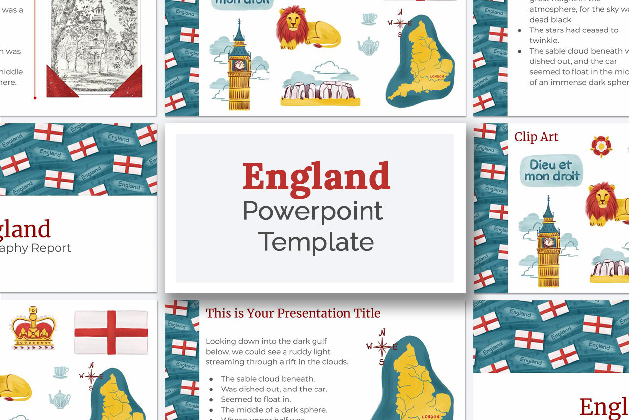 England PowerPoint Template Theme - School Project Printables