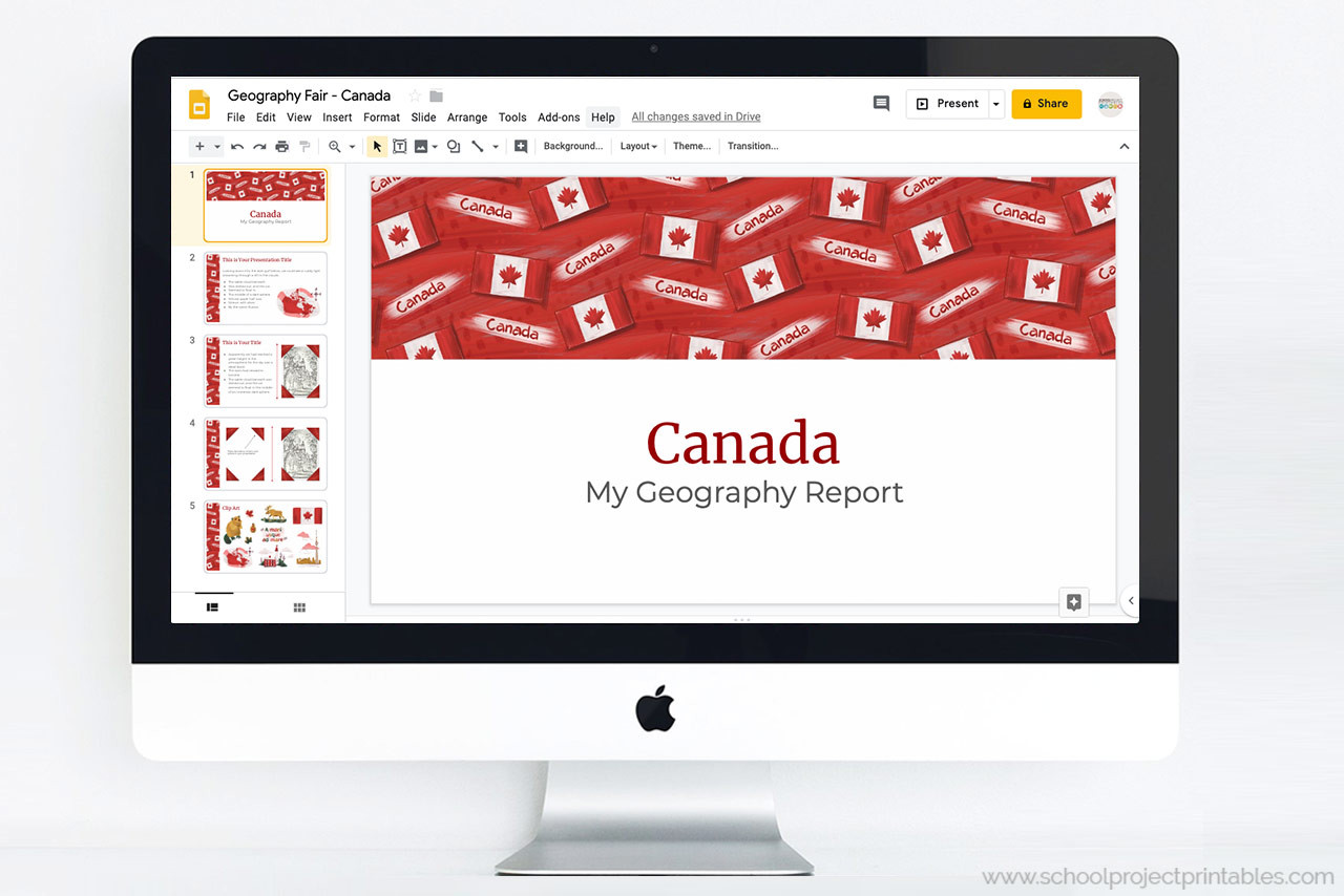 Canada PowerPoint Template Theme - School Project Printables