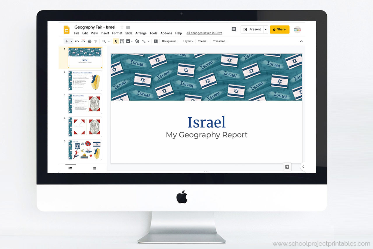 Israel PowerPoint Template Theme - School Project Printables