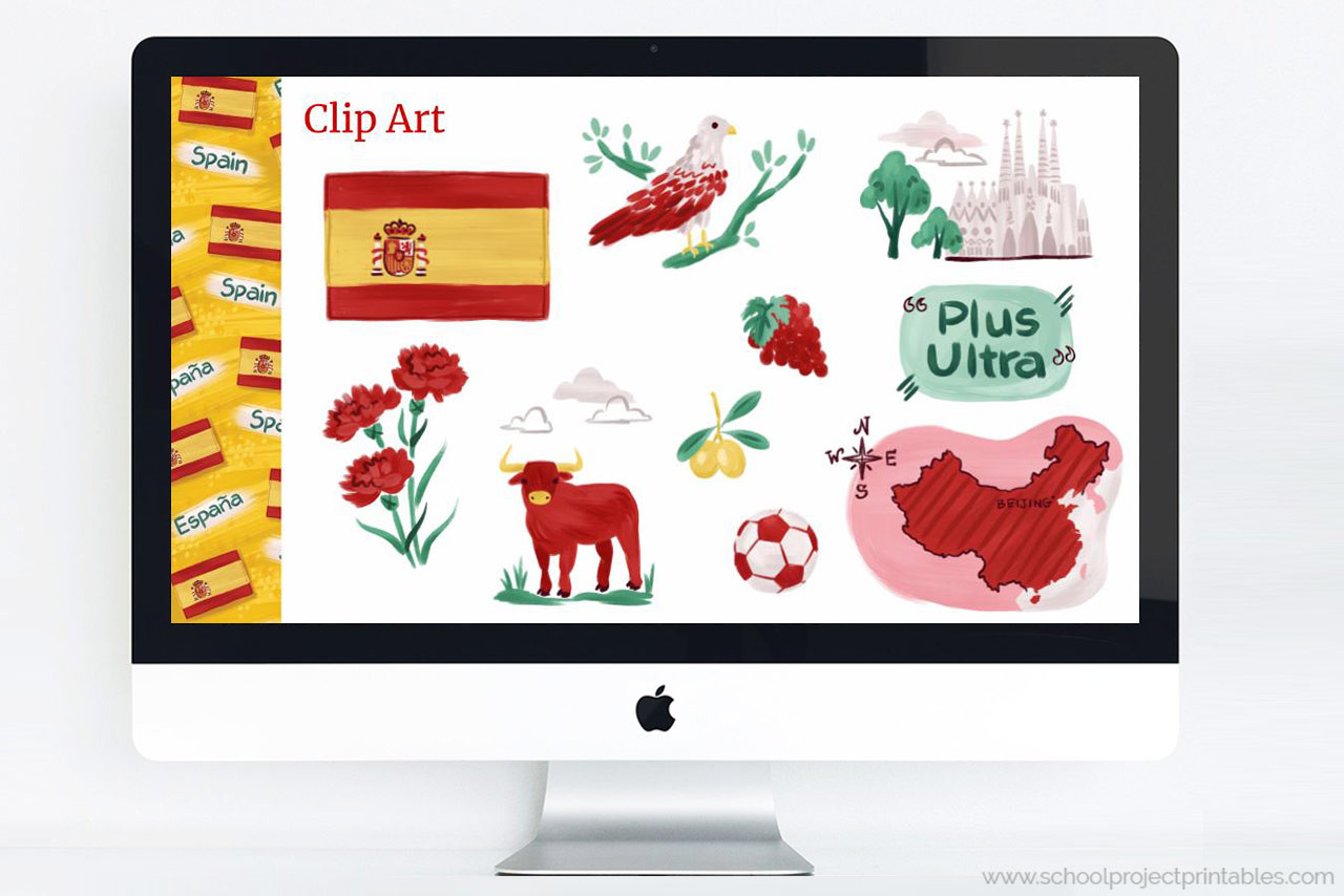 Spain PowerPoint Template Theme - School Project Printables