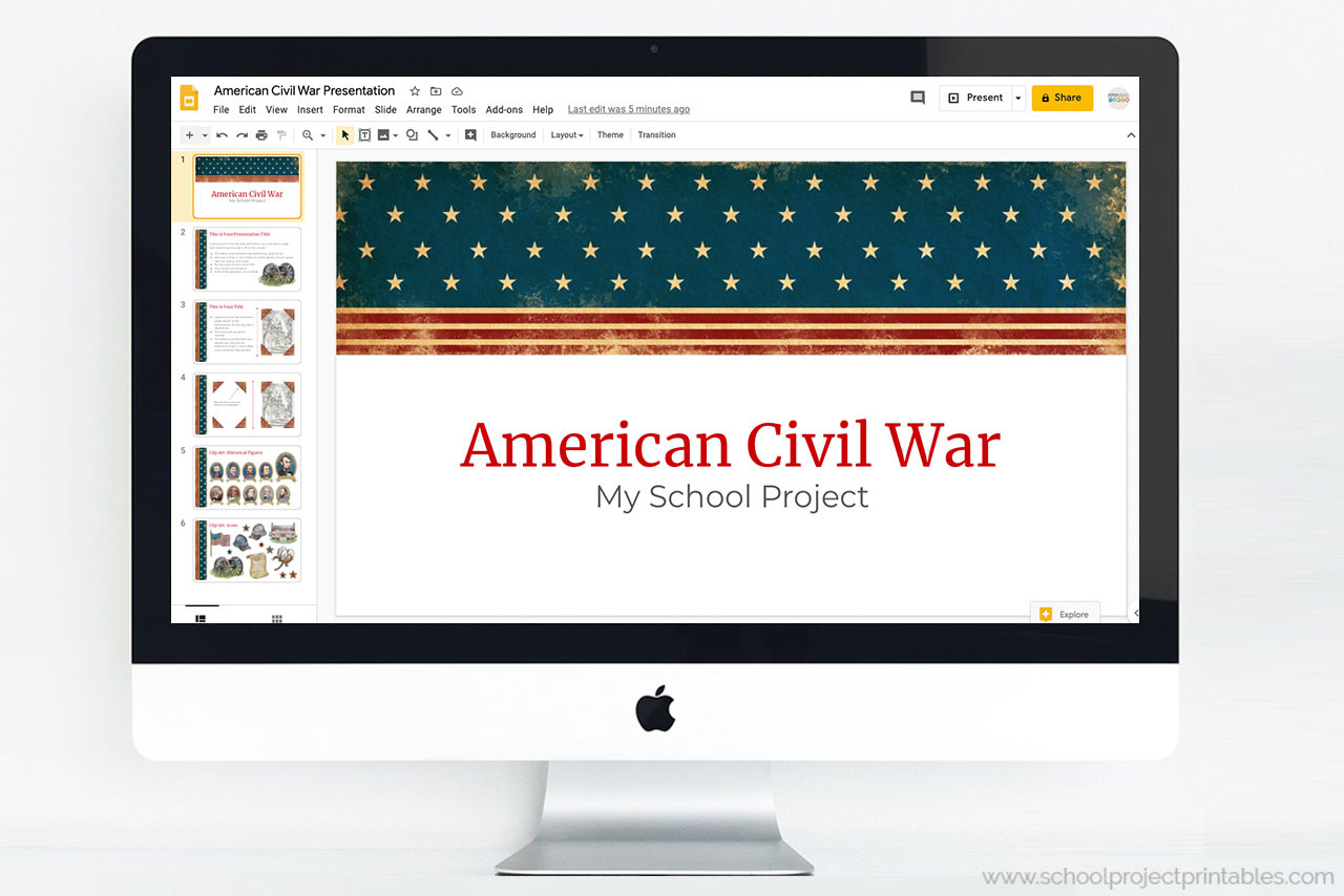 American Civil War PowerPoint Template Theme (Download) - School ...
