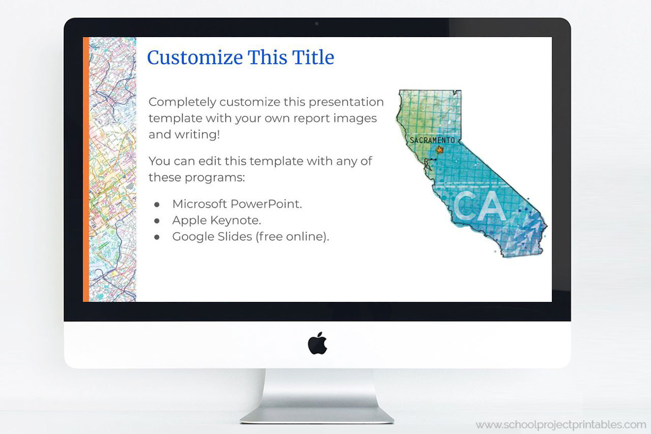 California State PowerPoint Template Theme - School Project Printables