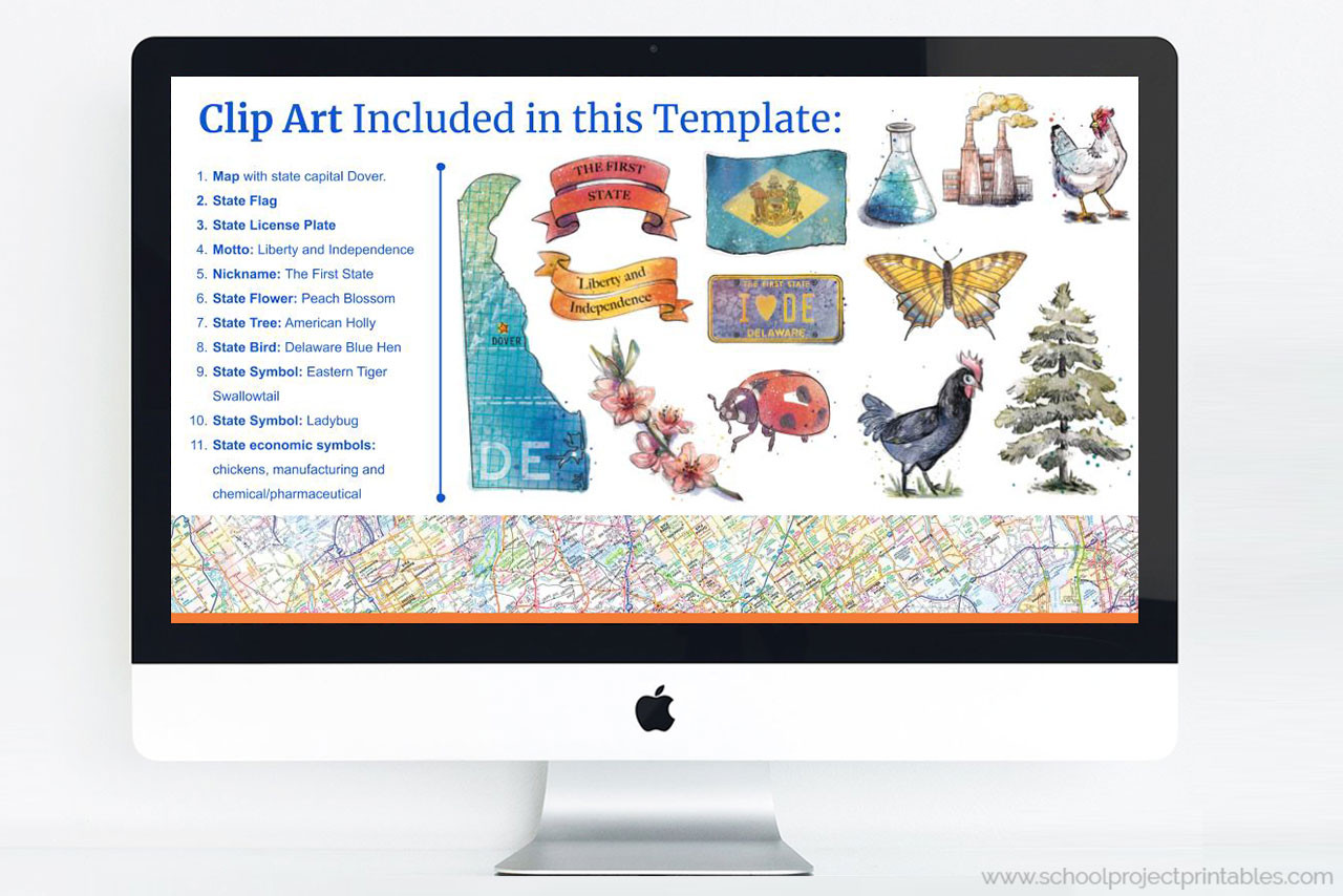 Delaware State PowerPoint Template Theme - School Project Printables